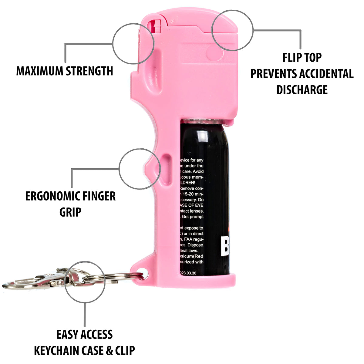 Pepper Spray - BURN Self Defense OC Spray 1.2oz Keychain Pink Case