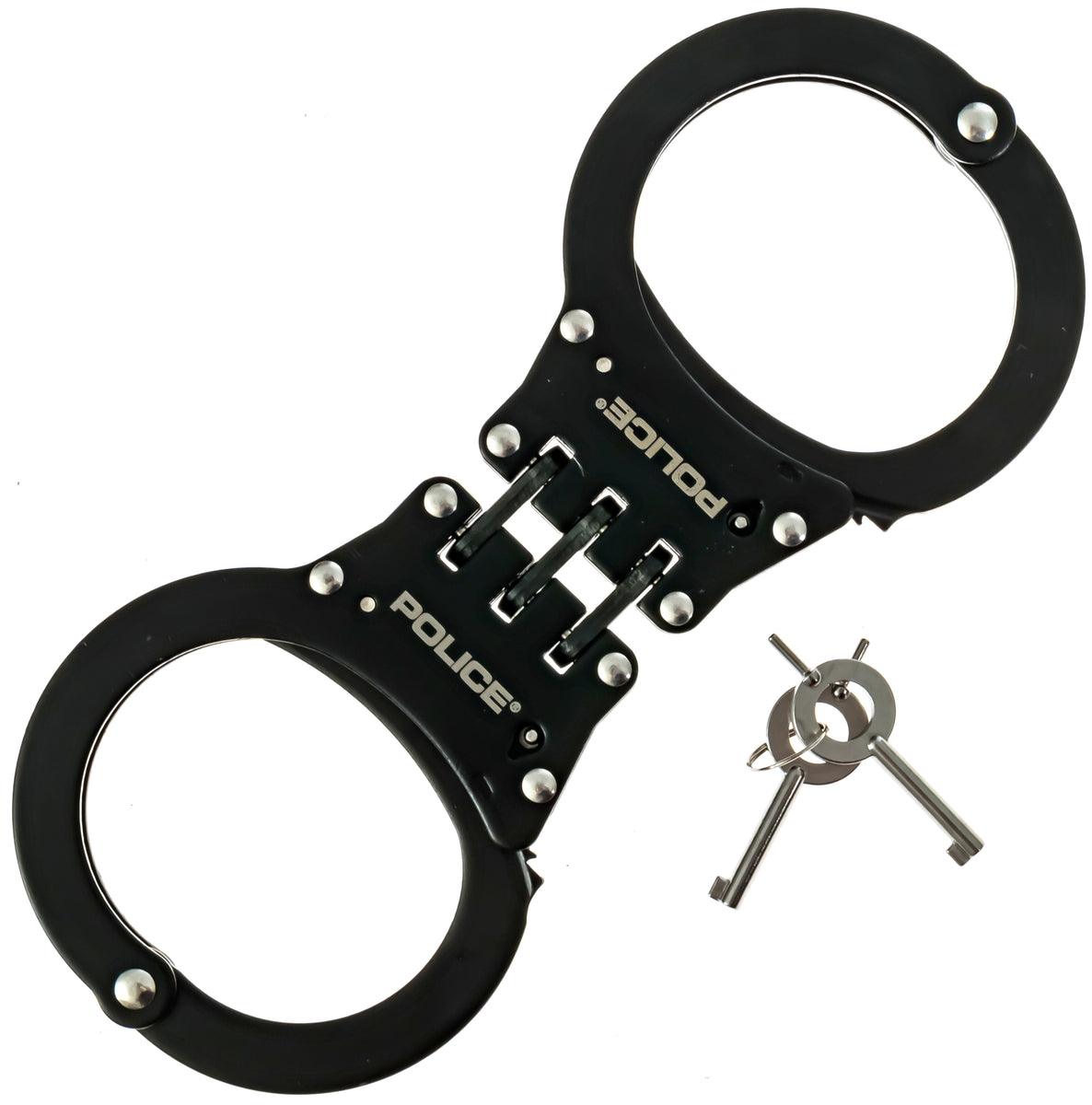 Professional Heavy Duty Handcuffs - Triple Hinged Steel Black